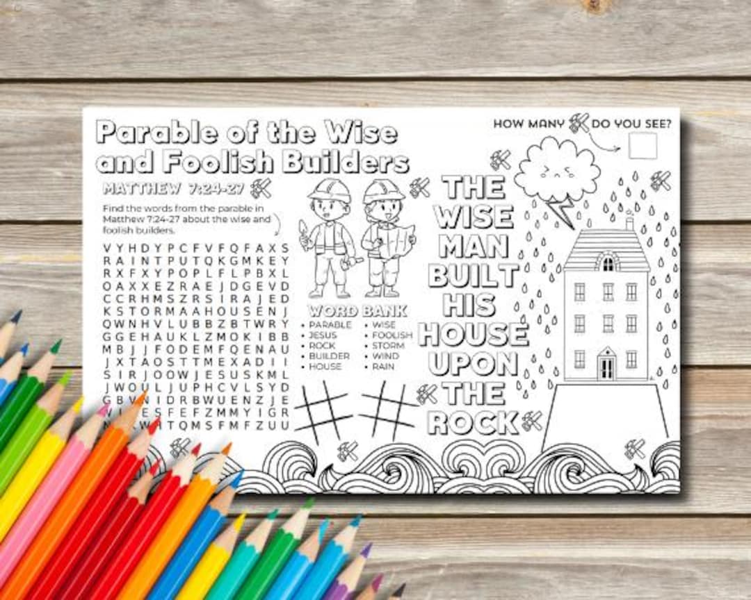 Parable of the Wise and Foolish Builders Activity Placemat - Etsy