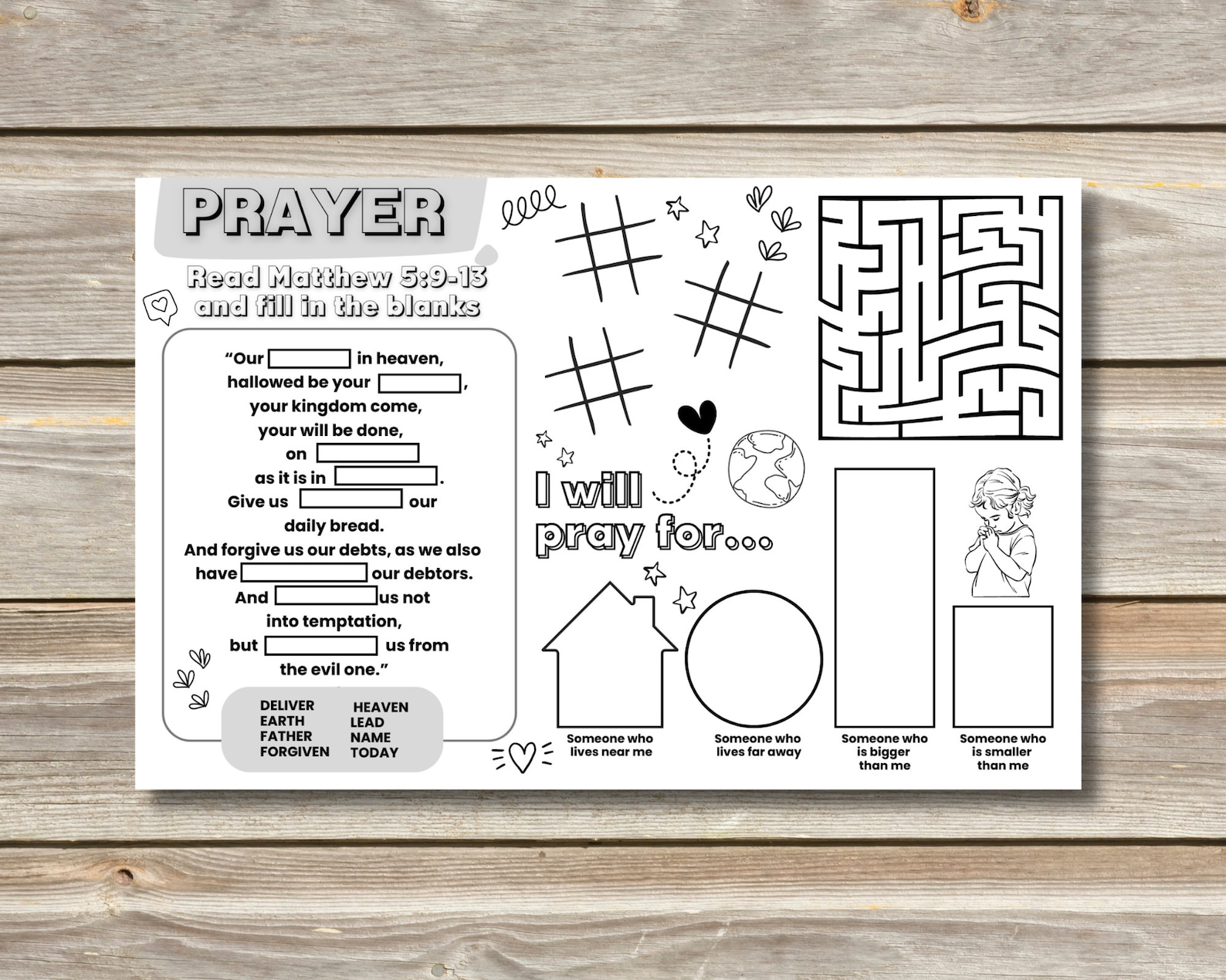 Prayer Activity Placemat for Kids Ministry - Etsy