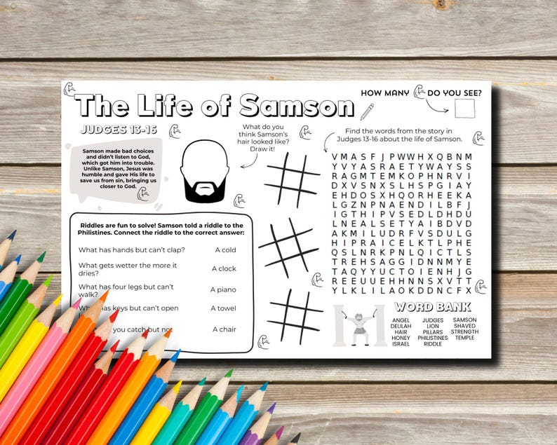 Life of Samson Activity Placemat for Kids Ministry - Etsy