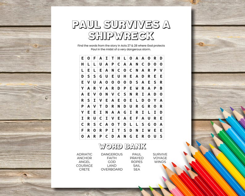 Paul Survives a Shipwreck Word Search - Etsy