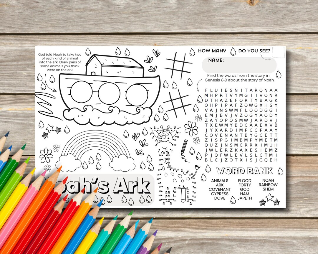 Noah's Ark Activity Placemat for Kids Ministry - Etsy