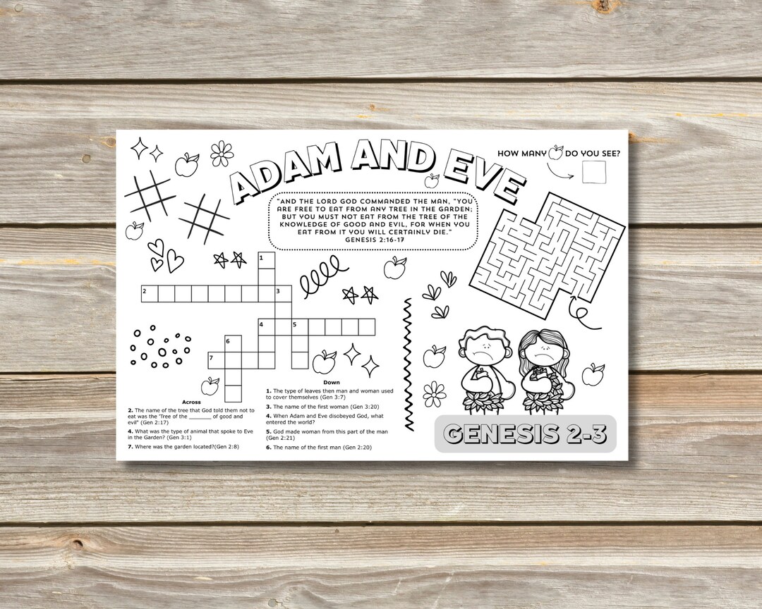 Adam & Eve Activity Placemat for Kids Ministry - Etsy