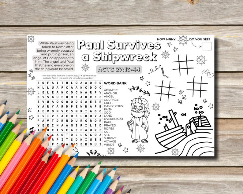 Paul Survives a Shipwreck Activity Placemat for Kids Ministry - Etsy