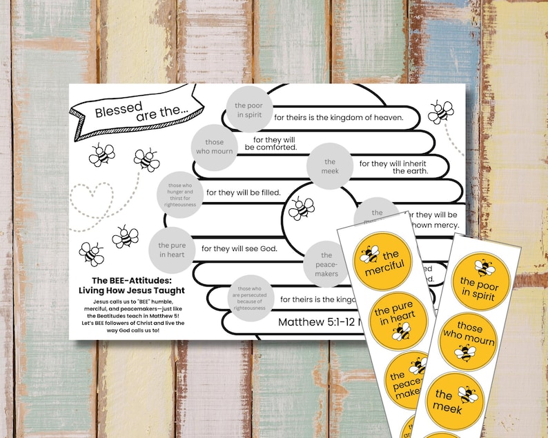The Bee-attitudes Activity Printable Placemat With Stickers Download - Etsy