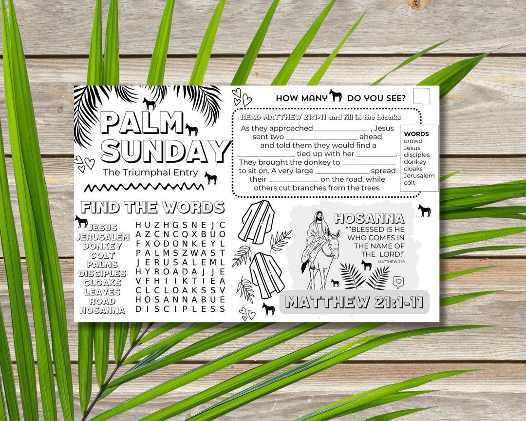 PALM SUNDAY Activity Placemat for Kids Ministry - Etsy
