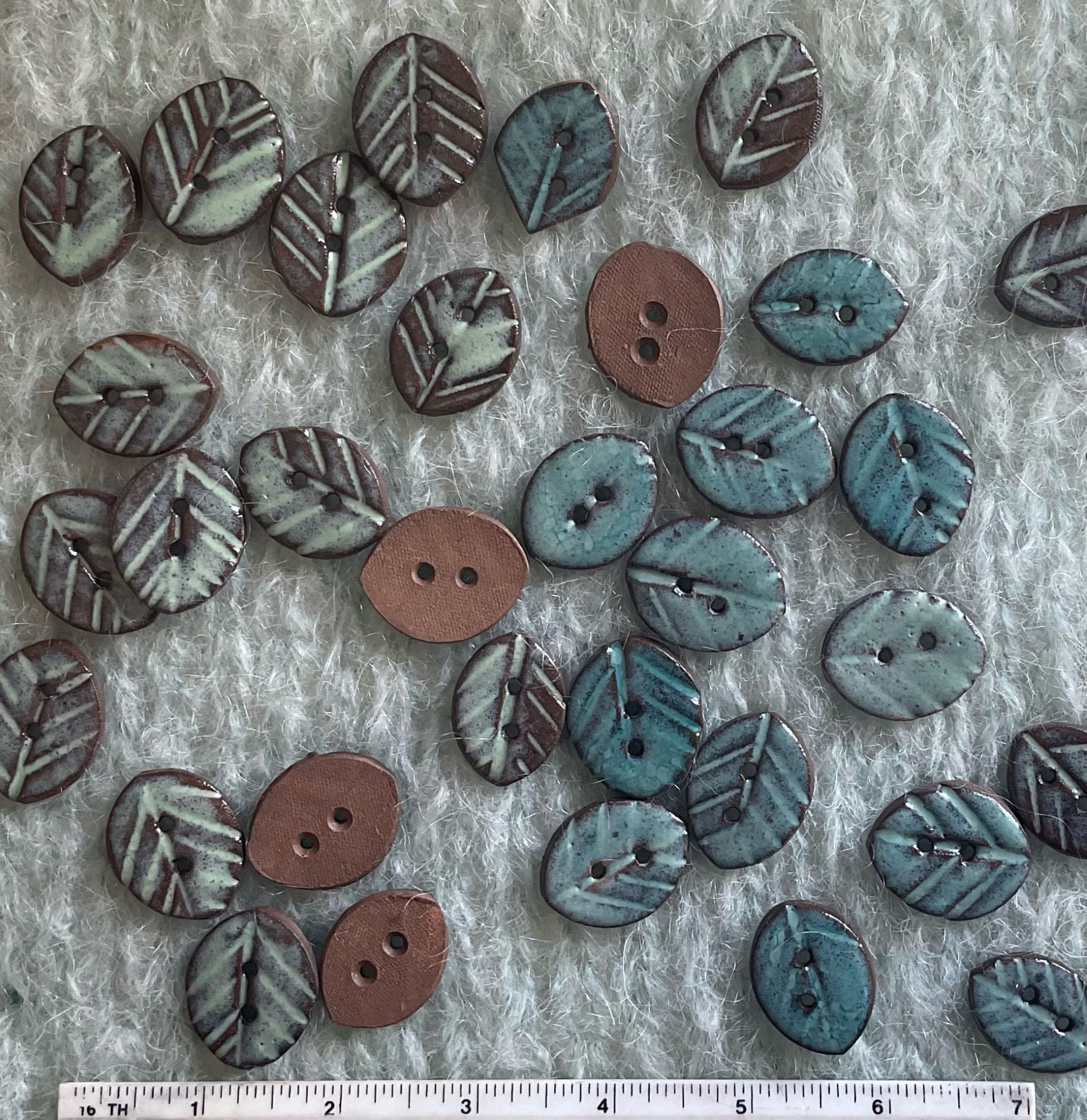 Two Ceramic Leaf Buttons, Designed and Hand Sculpted One at a Time ...