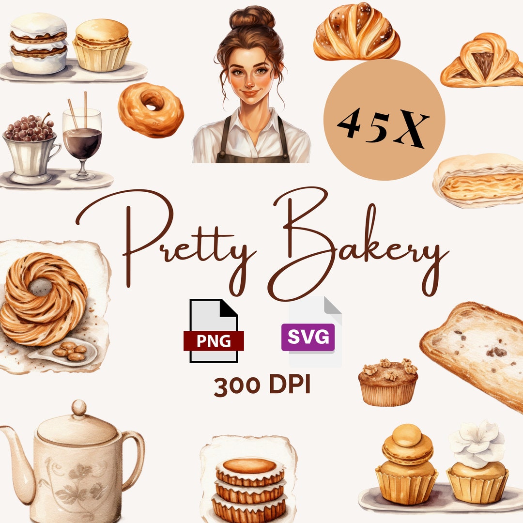 45 PNG Bakery Clipart Bundle, Bakery PNG, Bakery Stickers, Digital ...