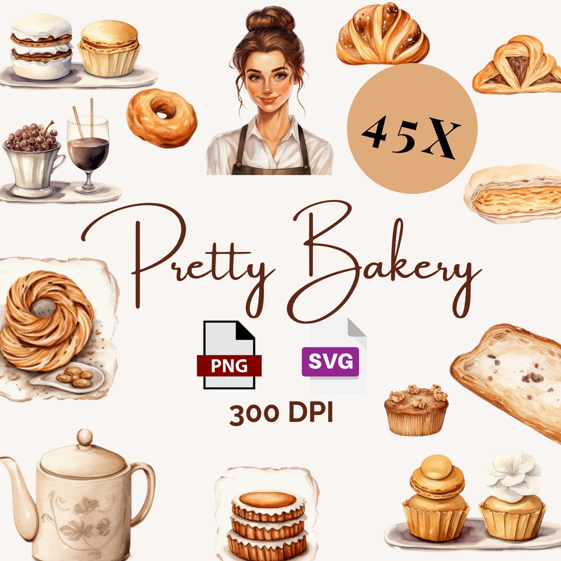 45 PNG Bakery Clipart Bundle, Bakery PNG, Bakery Stickers, Digital ...
