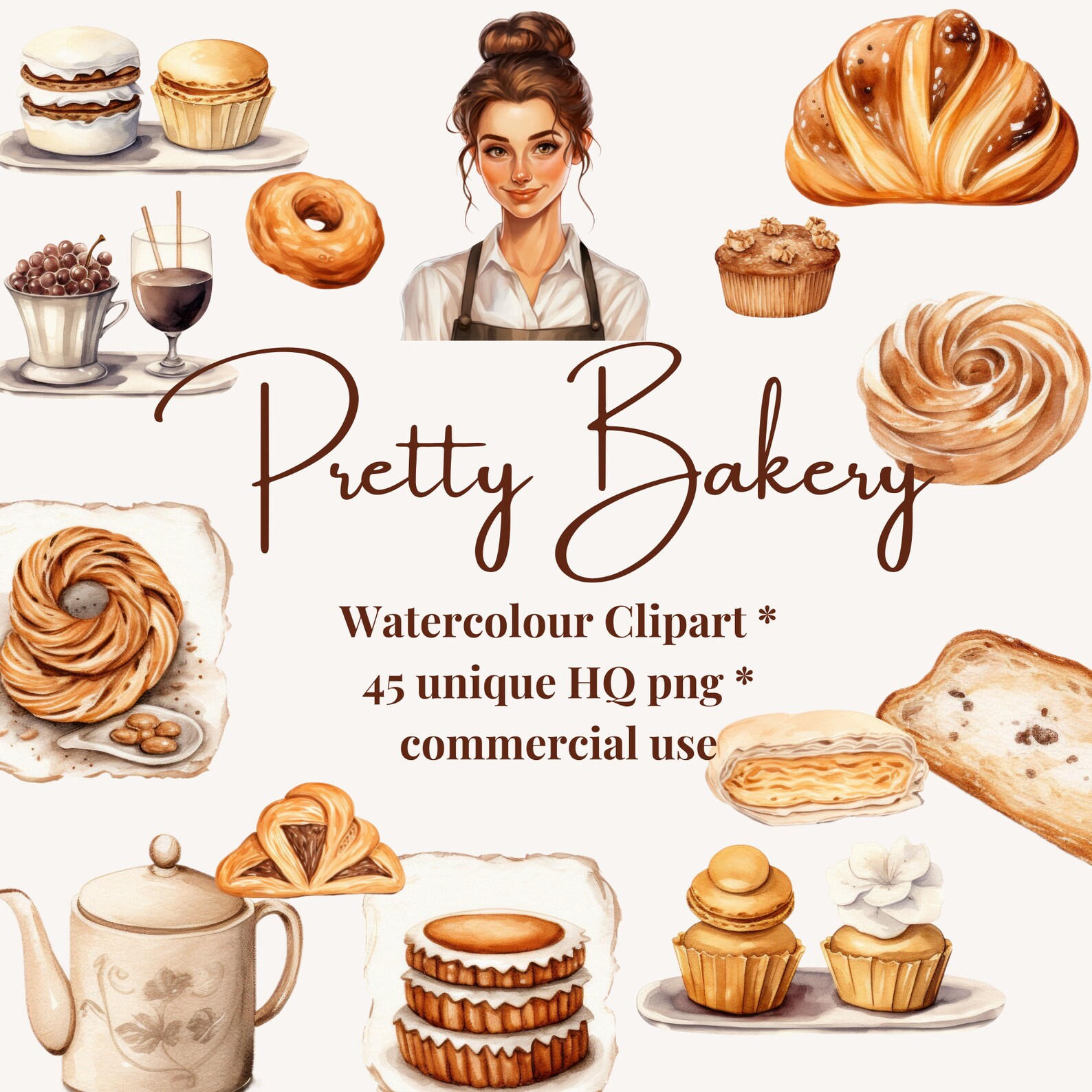 45 PNG Bakery Clipart Bundle, Bakery PNG, Bakery Stickers, Digital ...