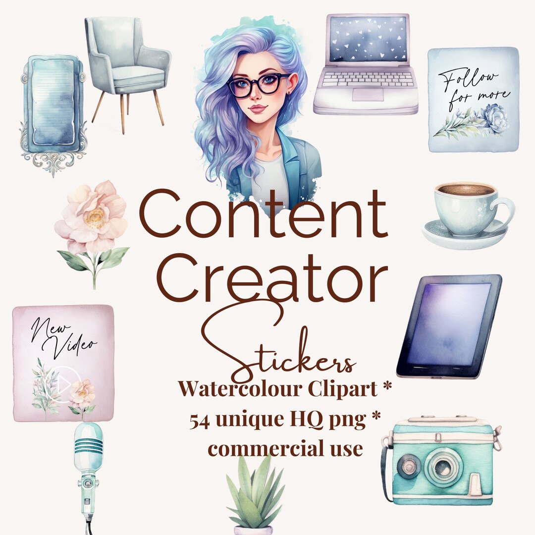 54 PNG Content Creator Clipart Bundle, Digital Creator Illustrations ...