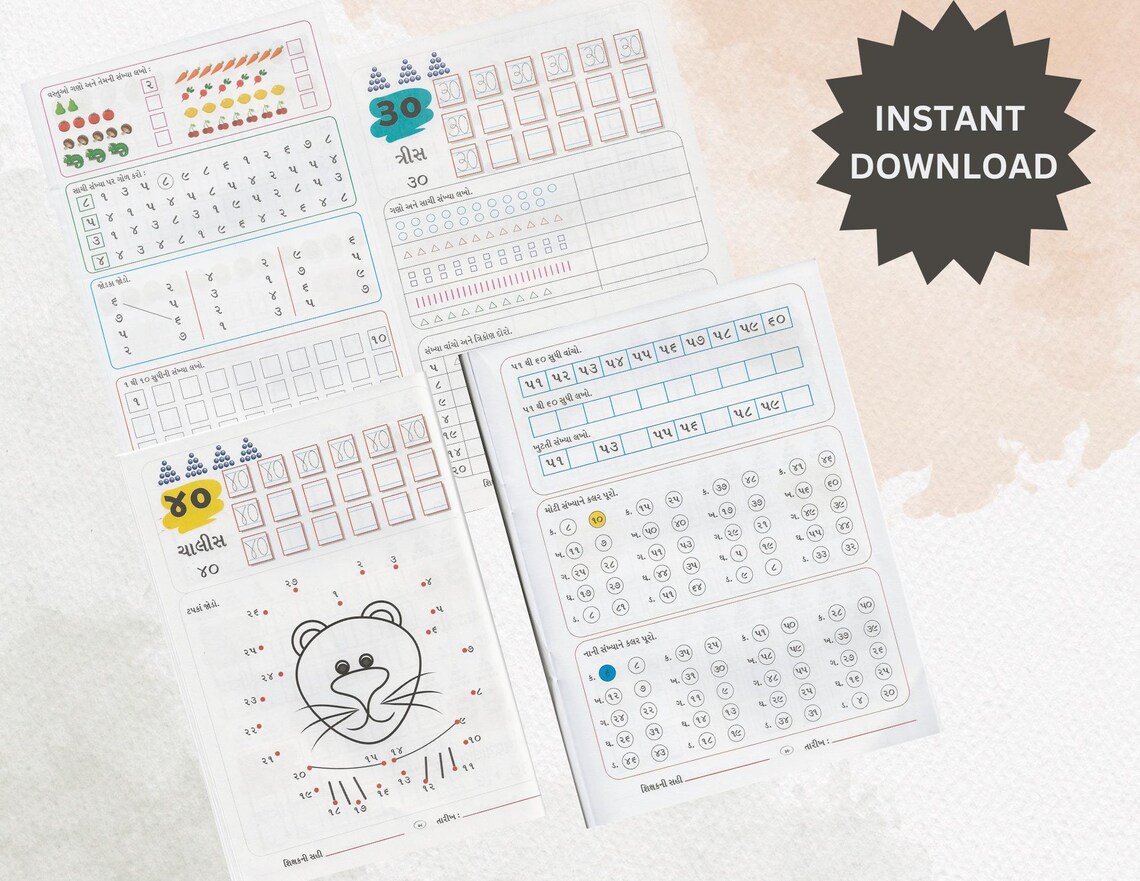 Gujarati Numbers ( 1 to 100) Tracing Worksheet for Writing Practice - Etsy