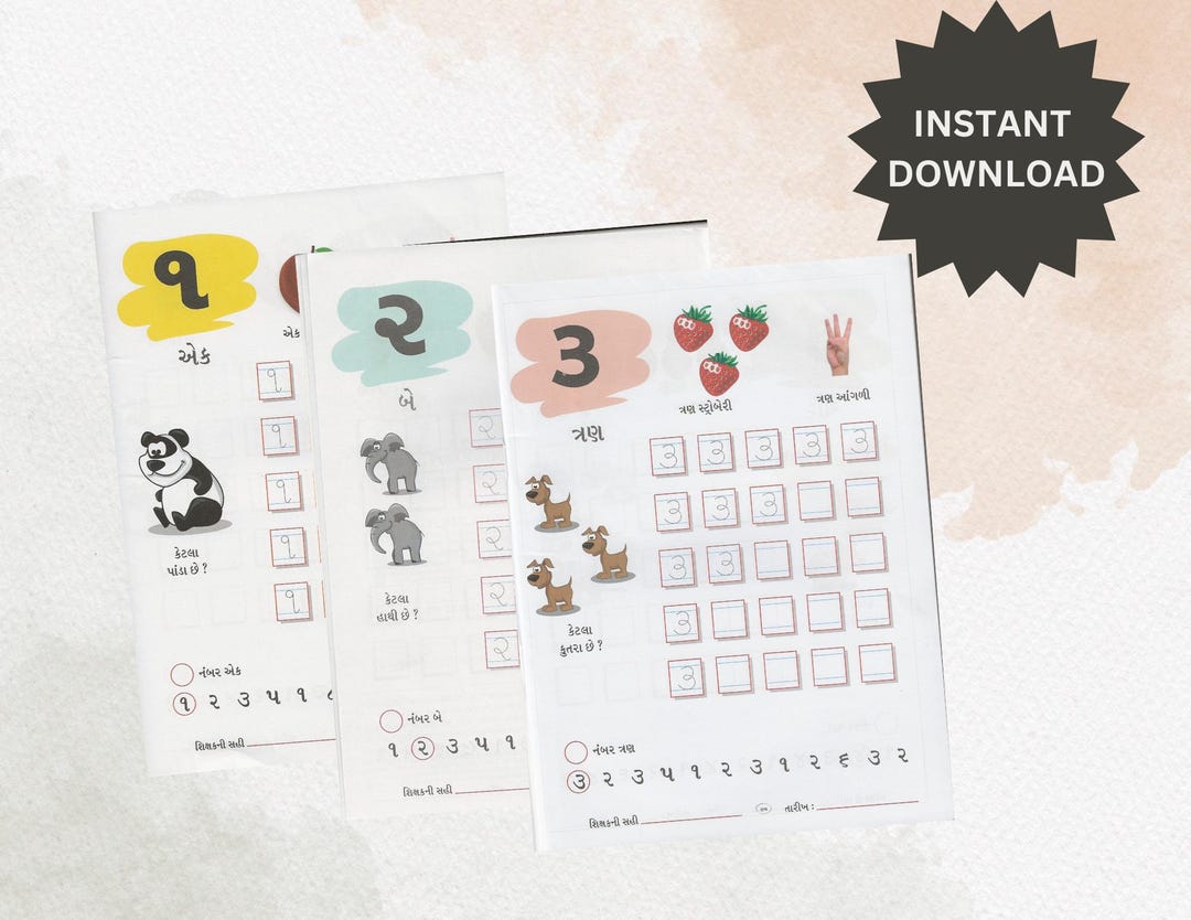 Gujarati Numbers ( 1 to 100) Tracing Worksheet for Writing Practice - Etsy