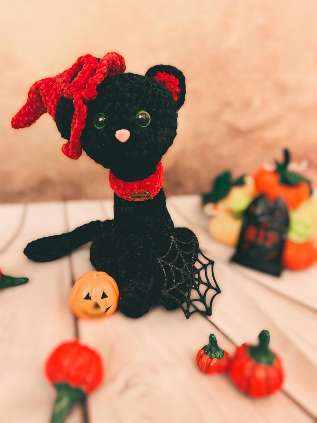 Handmade Сrochet Black Cat Halloween Plushies Knitted Decor Present for ...