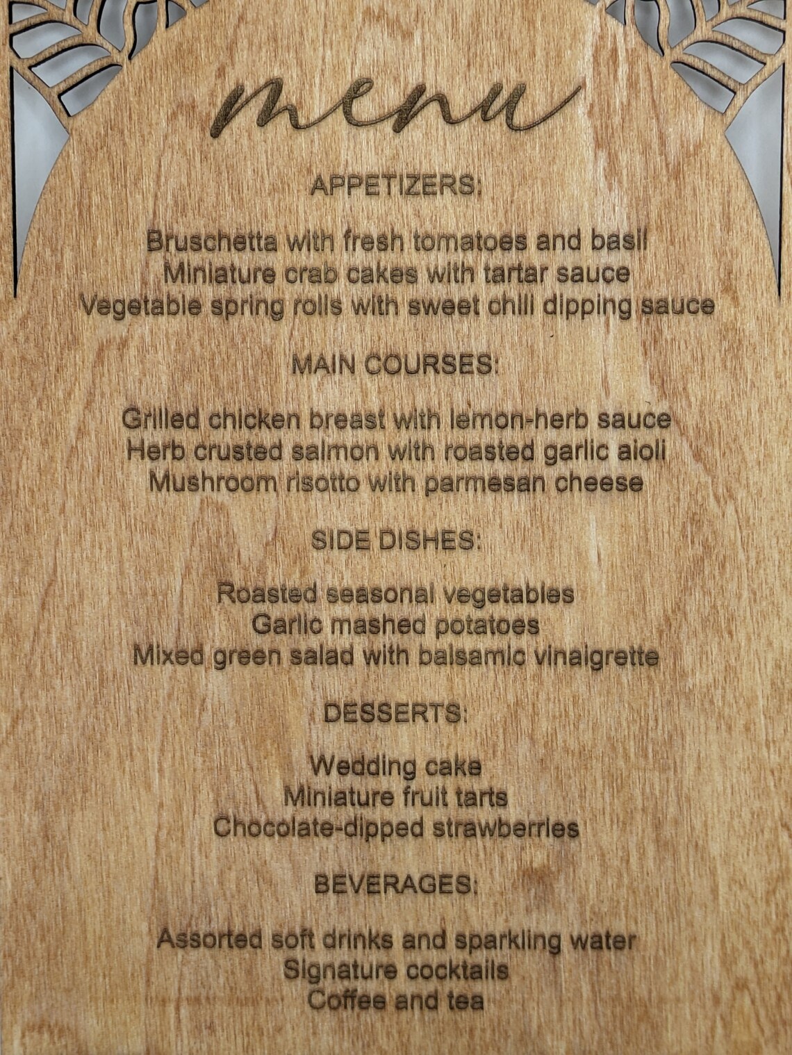 Custom Floral Wood Table Menu, Wooden Wedding Reception Table Menu ...