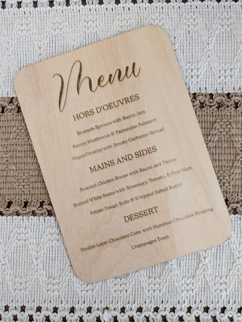 Custom Engraved Wood Menu Sign, Wedding or Bar Menu Board, Laser-cut ...