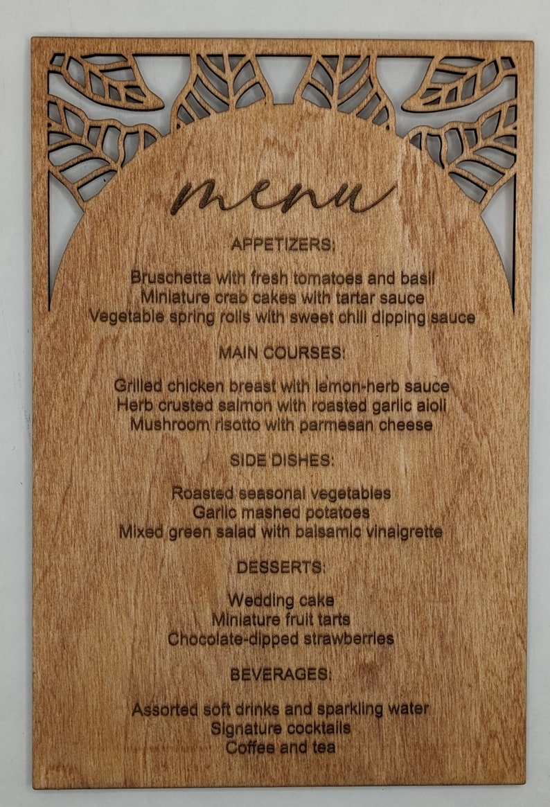 Custom Floral Wood Table Menu, Wooden Wedding Reception Table Menu ...