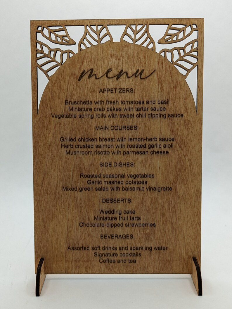 Custom Floral Wood Table Menu, Wooden Wedding Reception Table Menu ...