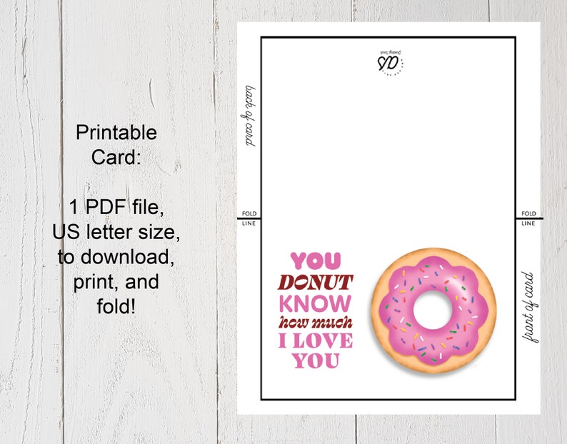Printable Card, You Donut Know How Much I Love You, Instant Download ...