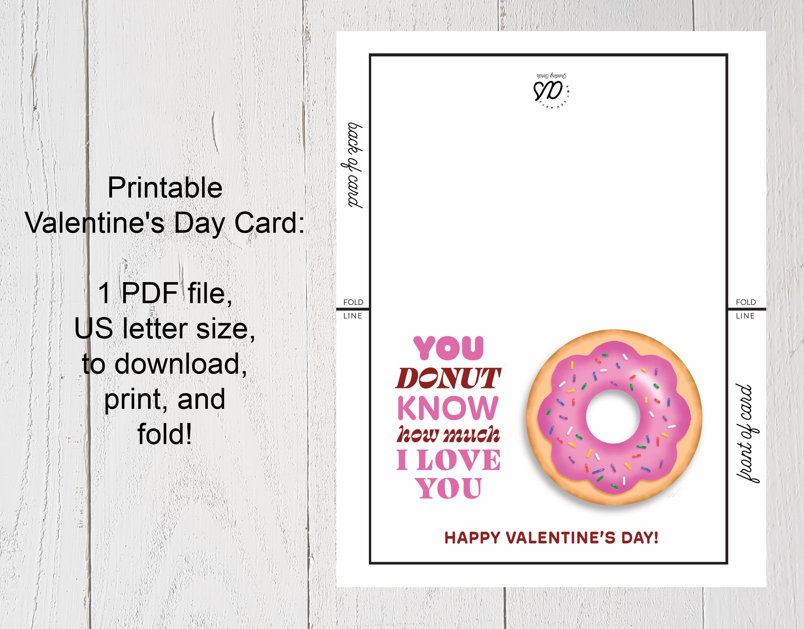 Printable Valentine's Day Greeting Card, Instant Download 7x5 Inch ...