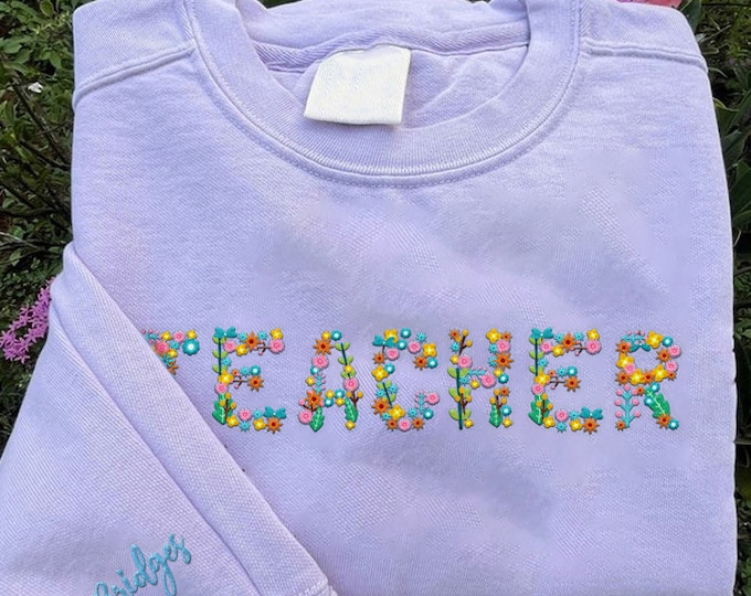 Embroidered Flower Custom Name Shirt, Floral Initial Letter Shirt, Back ...