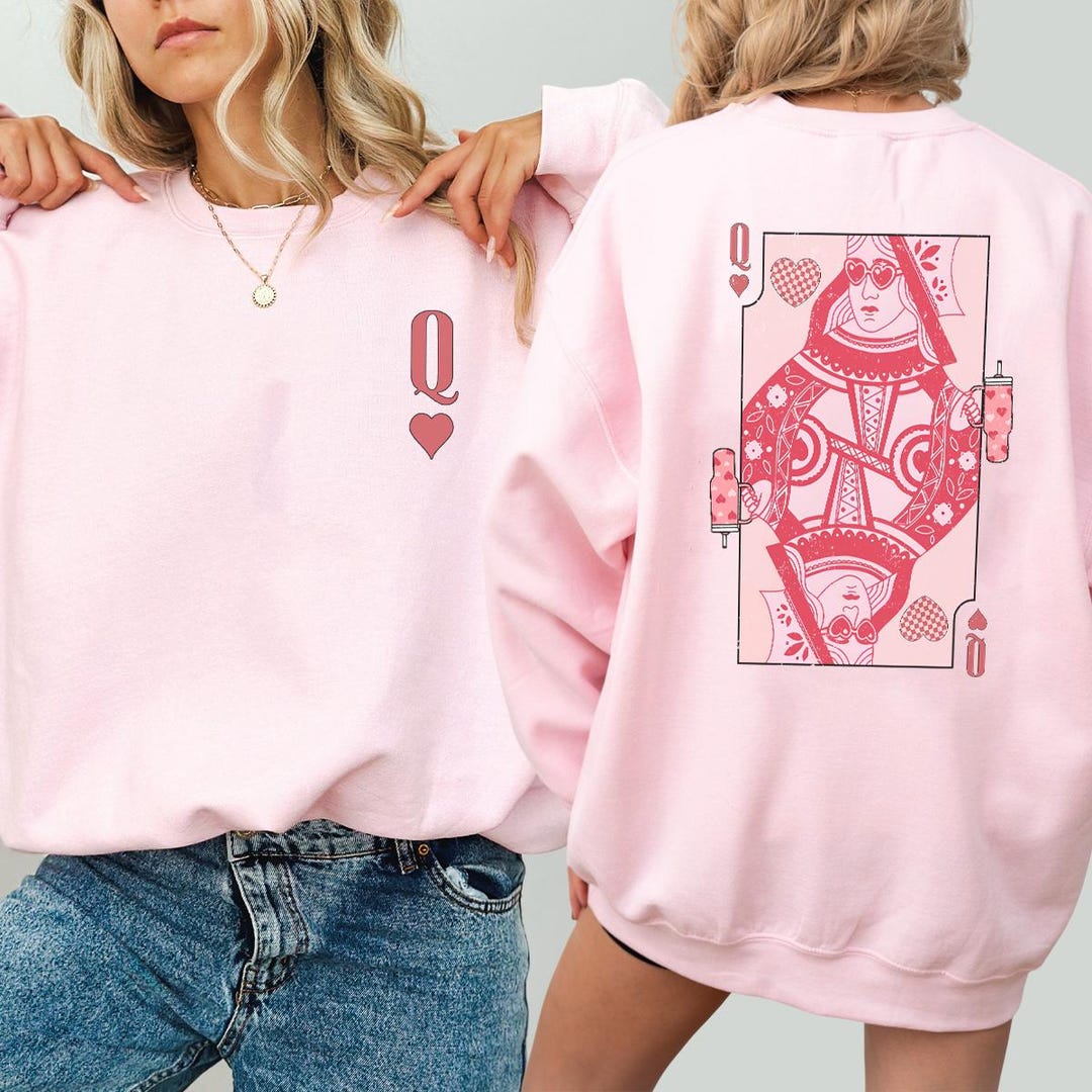 Queen Sweatshirt, Playing Card, Hearts Crewneck, Queen Sweater, Playing ...