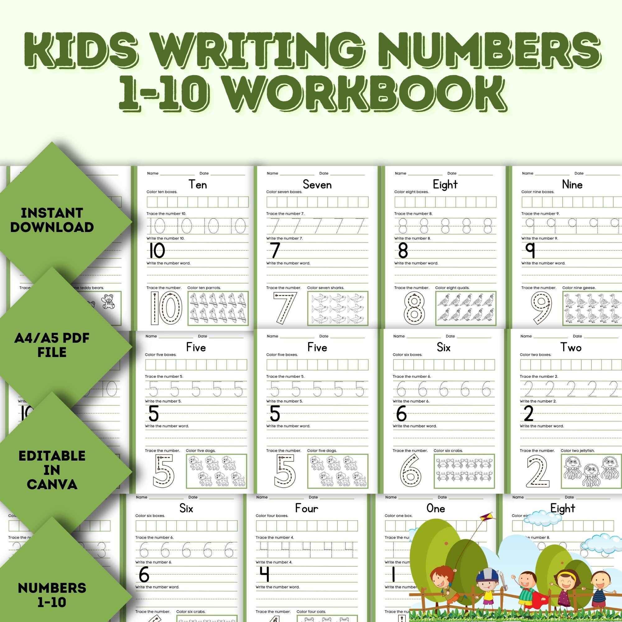 Number Tracing 1-10 Preschool Worksheet Handwriting Practice ...