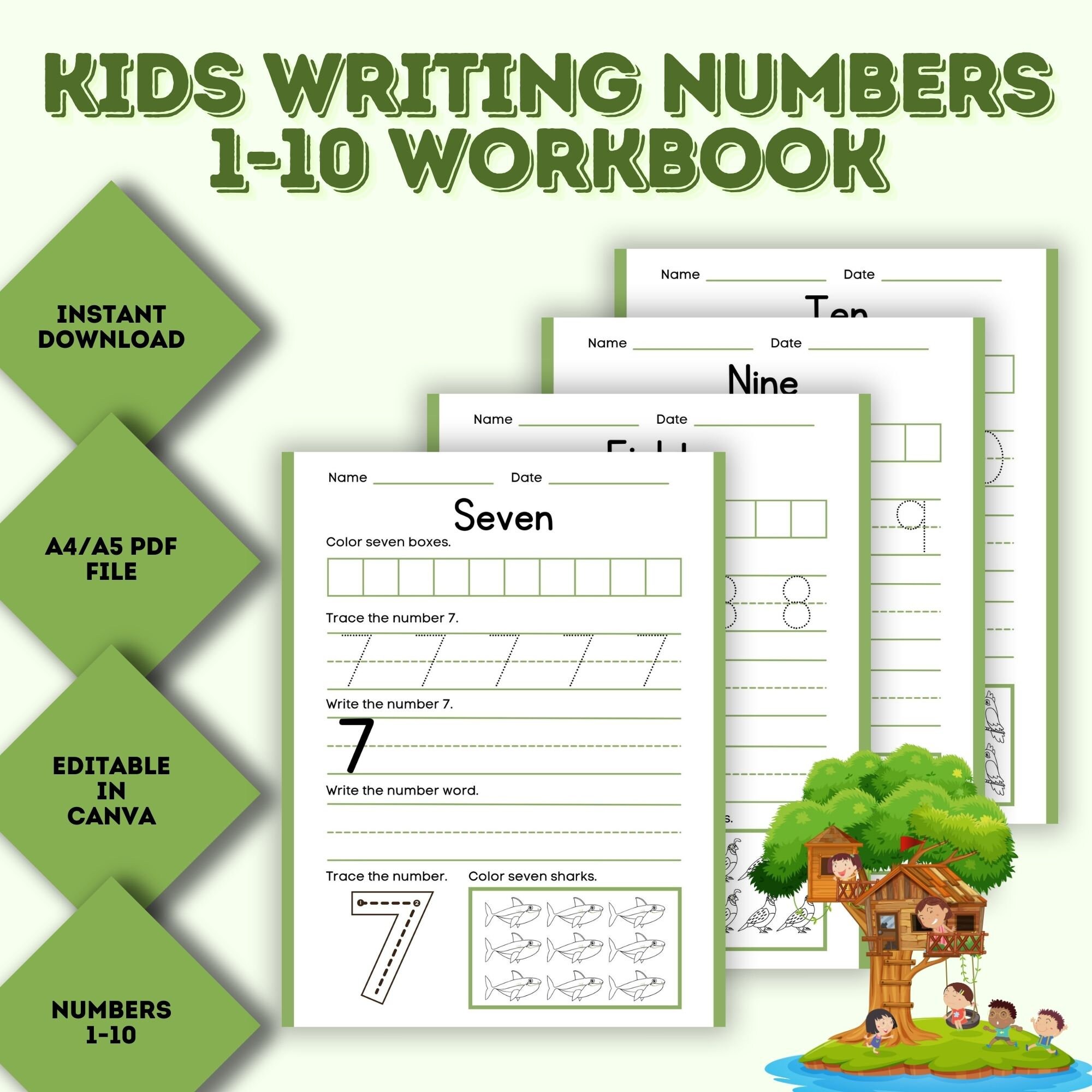 Number Tracing 1-10 Preschool Worksheet Handwriting Practice ...