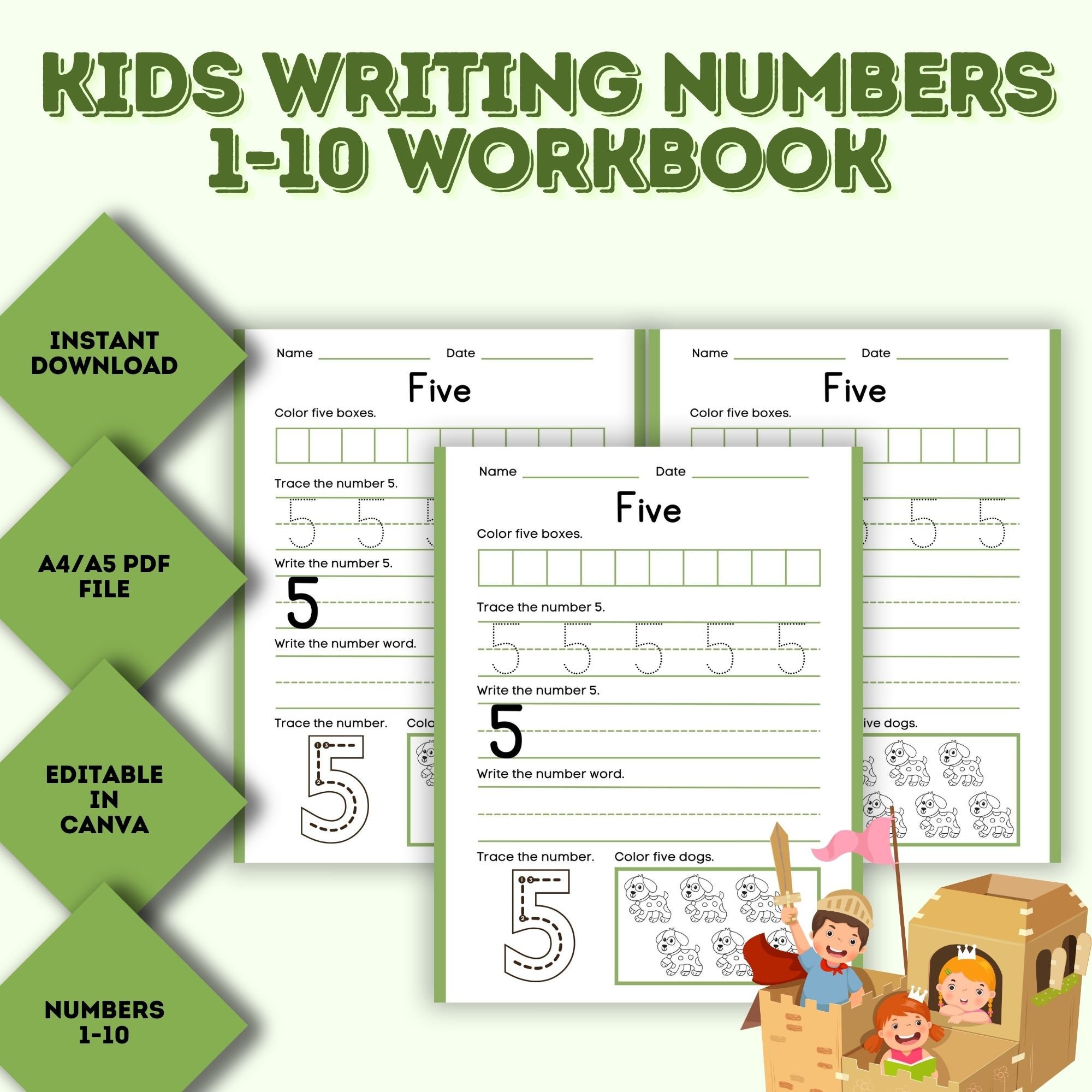 Number Tracing 1-10 Preschool Worksheet Handwriting Practice ...