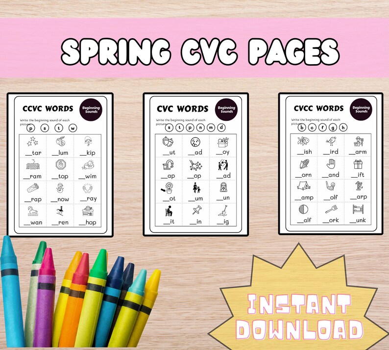 CVC Beginning Sounds Worksheets Kids Grammar Lessons Cvc Words L ...