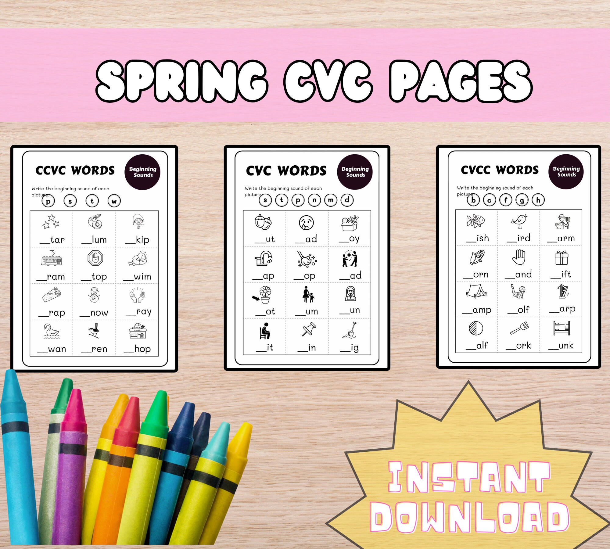 CVC Beginning Sounds Worksheets Kids Grammar Lessons Cvc Words L ...