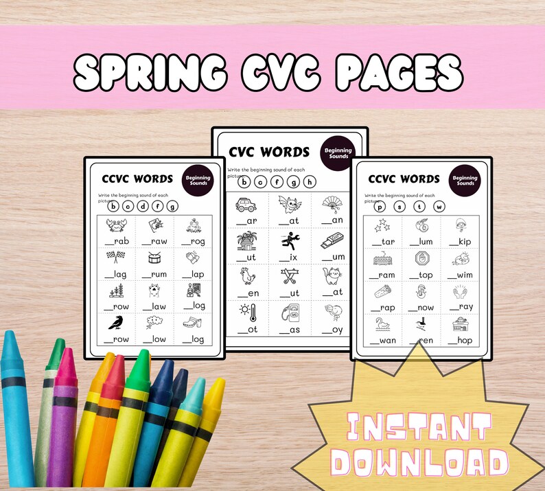 CVC Beginning Sounds Worksheets Kids Grammar Lessons Cvc Words L ...