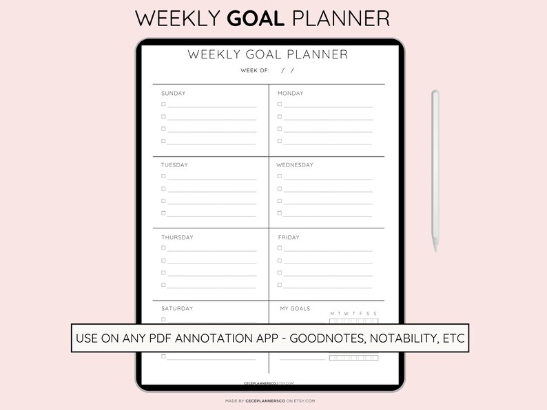 Weekly Planner, Digital Planner, Printable Planner, Daily Planner, Ipad ...