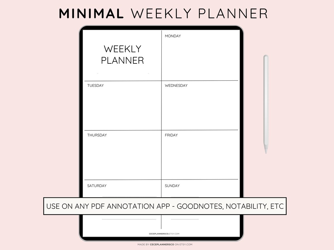 Weekly Planner, Digital Planner, Printable Planner, Daily Planner, Ipad ...