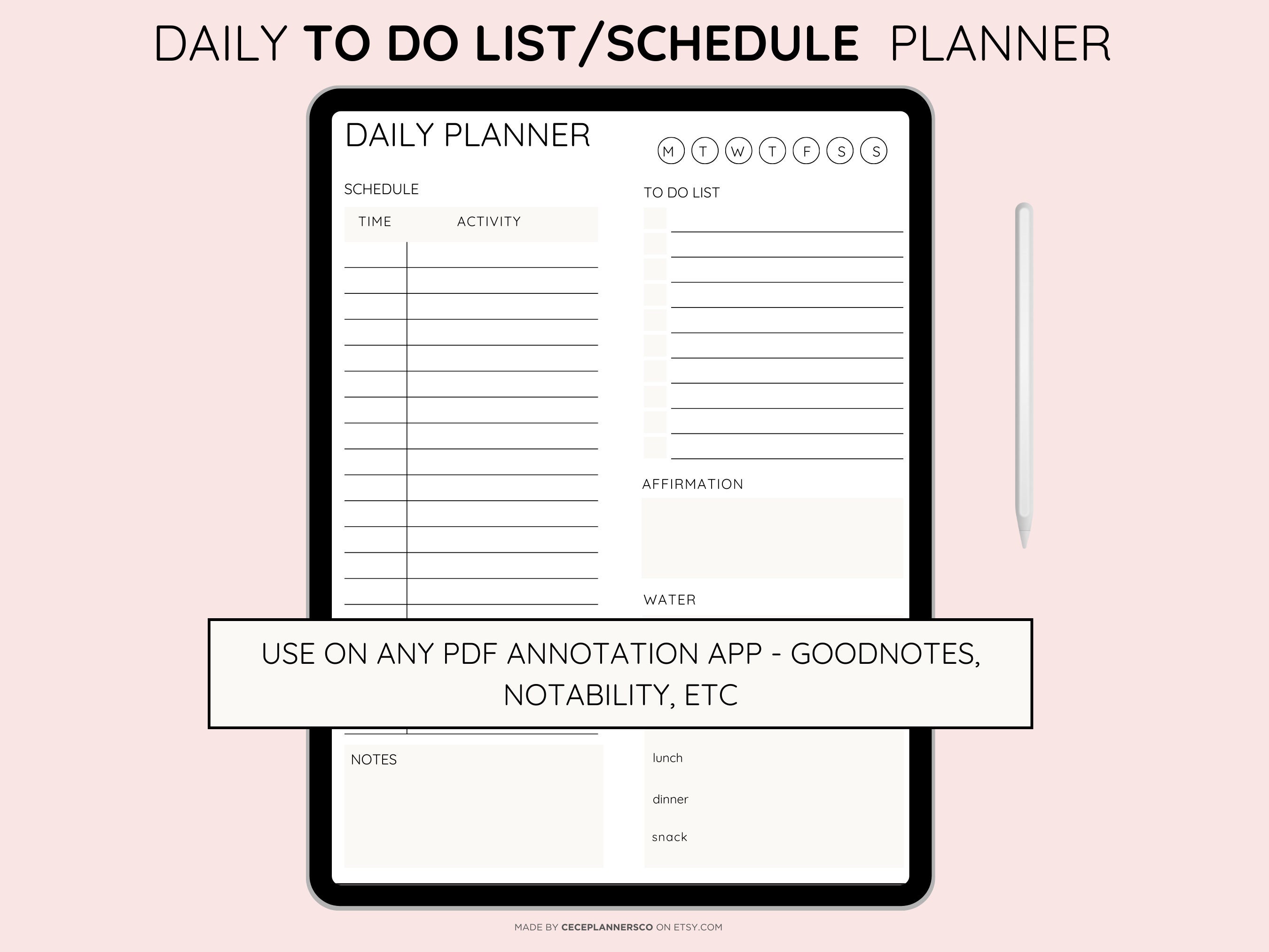 Daily Digital Planner, Printable Planner, Daily Schedule Planner, Daily ...