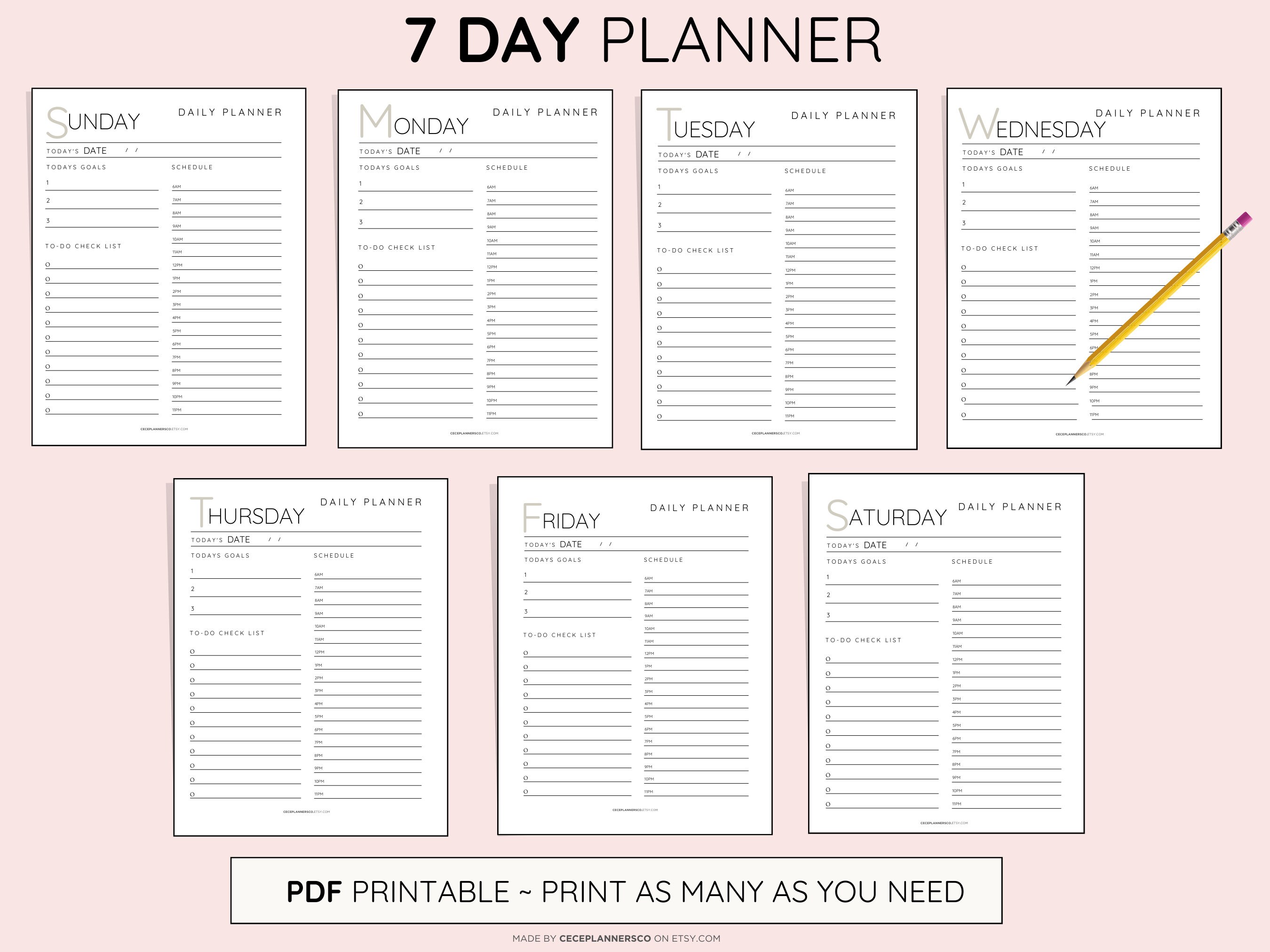 7 Day Printable Planner, Digital Planner, Daily Planner, Daily ...