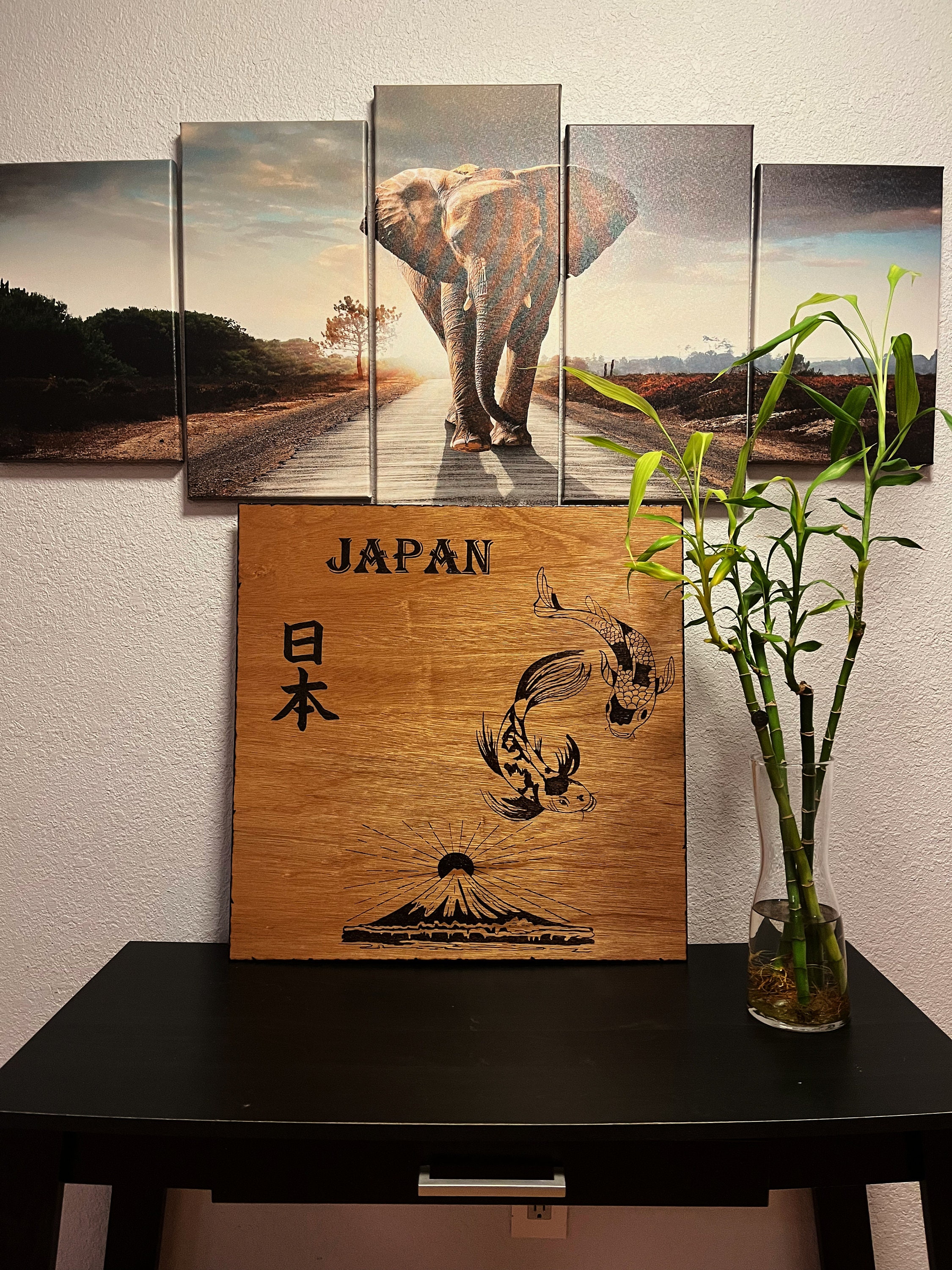 Japanese Symbols Wall Art (koi Fish, Mt. Fuji, Japan) - Handmade Wood ...