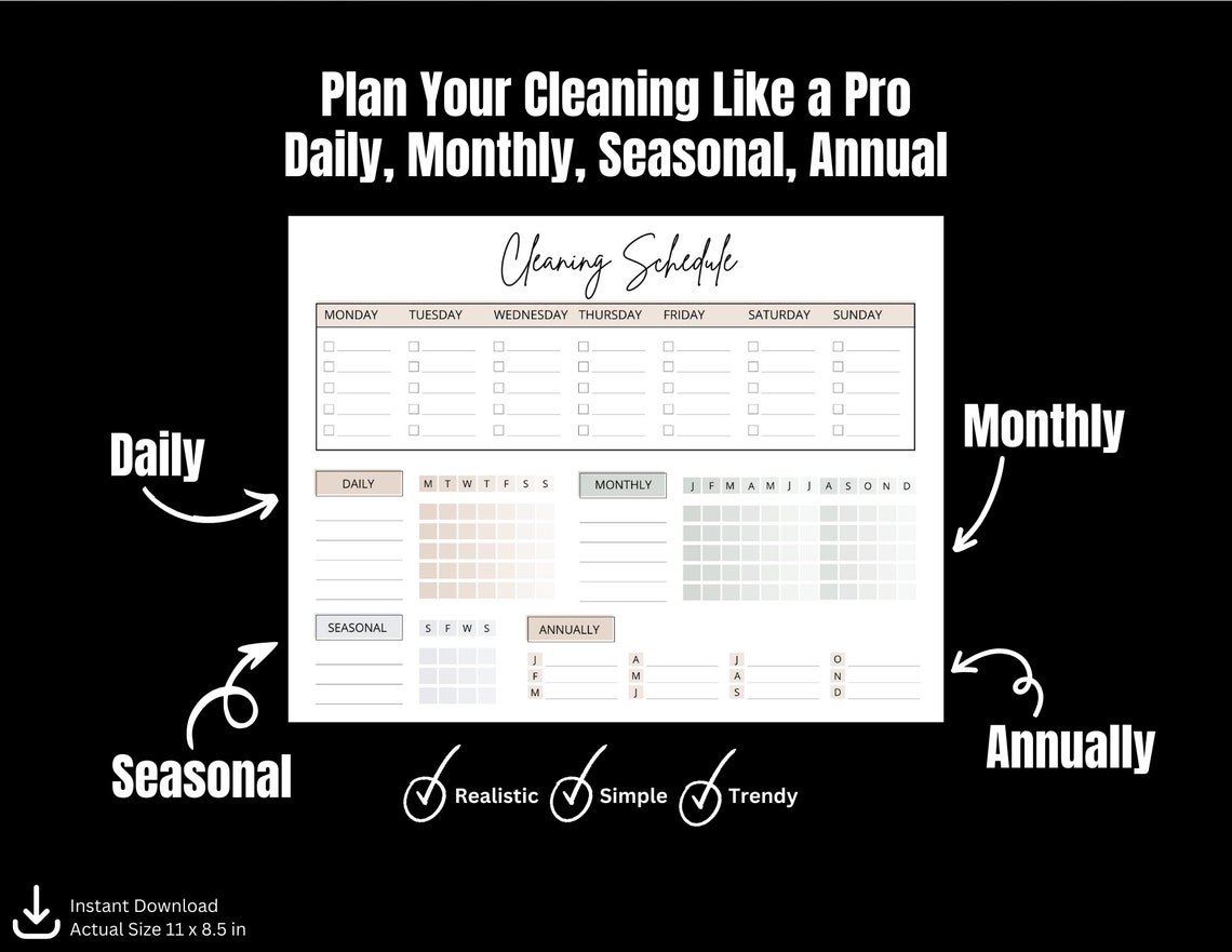 Customizable Cleaning Schedule | Chore Chart | Printable PDF | Editable ...