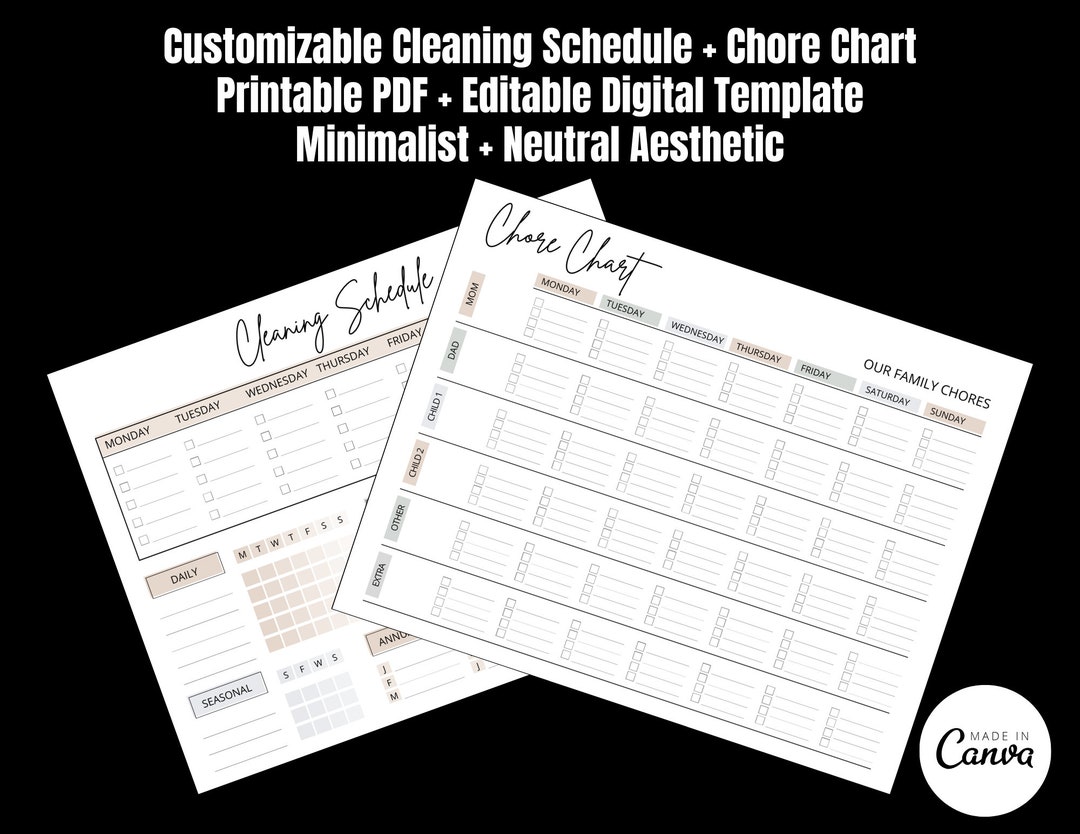 Customizable Cleaning Schedule | Chore Chart | Printable PDF | Editable ...