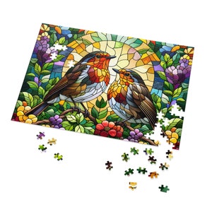 Robin Stained Glass Jigsaw Puzzle, Family Puzzle, Gift for Bird Lover ...