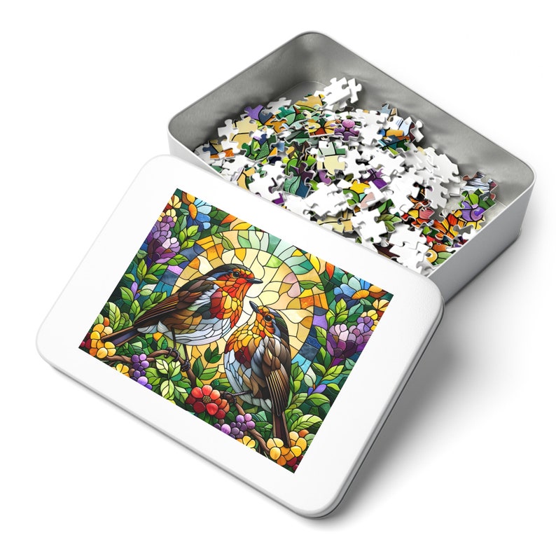 Robin Stained Glass Jigsaw Puzzle, Family Puzzle, Gift for Bird Lover ...