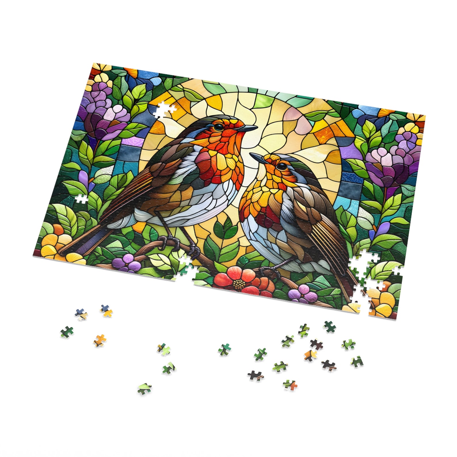 Robin Stained Glass Jigsaw Puzzle, Family Puzzle, Gift for Bird Lover ...