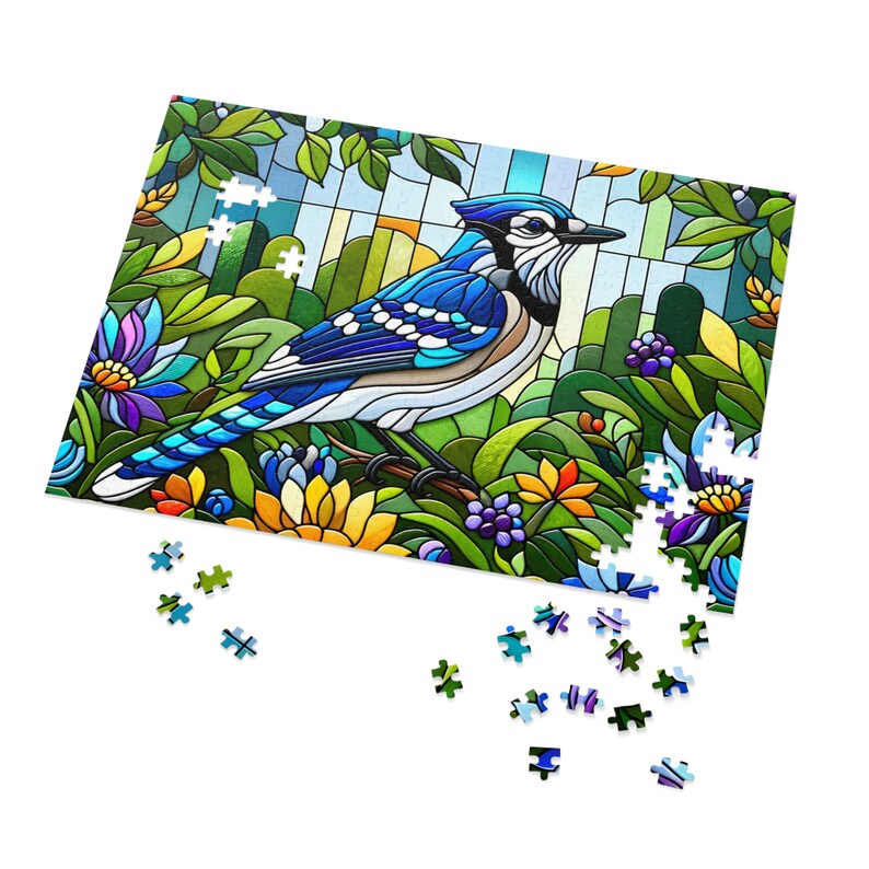 Blue Jay Stained Glass Jigsaw Puzzle, Family Puzzle, Bird Lover 30, 110 ...