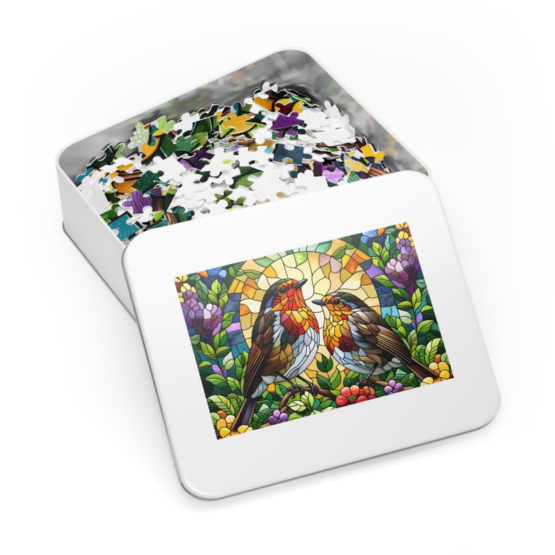 Robin Stained Glass Jigsaw Puzzle, Family Puzzle, Gift for Bird Lover ...