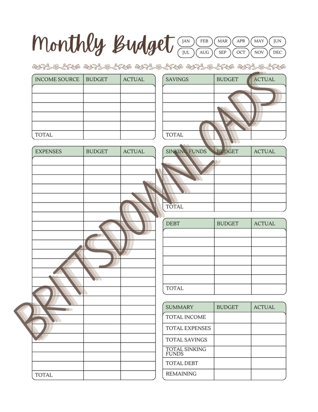 Monthly Budget Planner Printable PDF, Monthly Budget Tracker, Financial ...