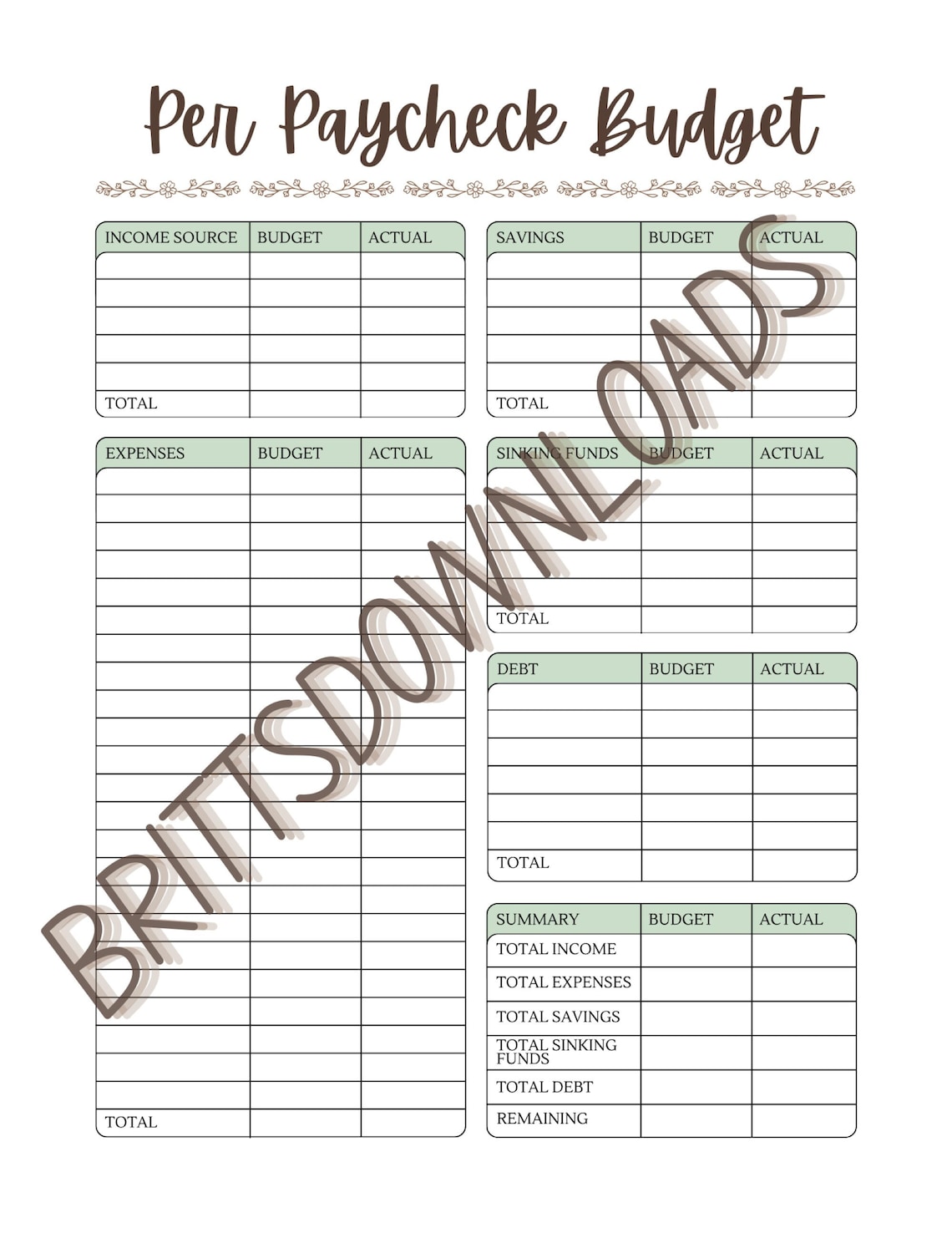 Weekly Budget Planner Printable PDF, per Paycheck Budget Tracker ...