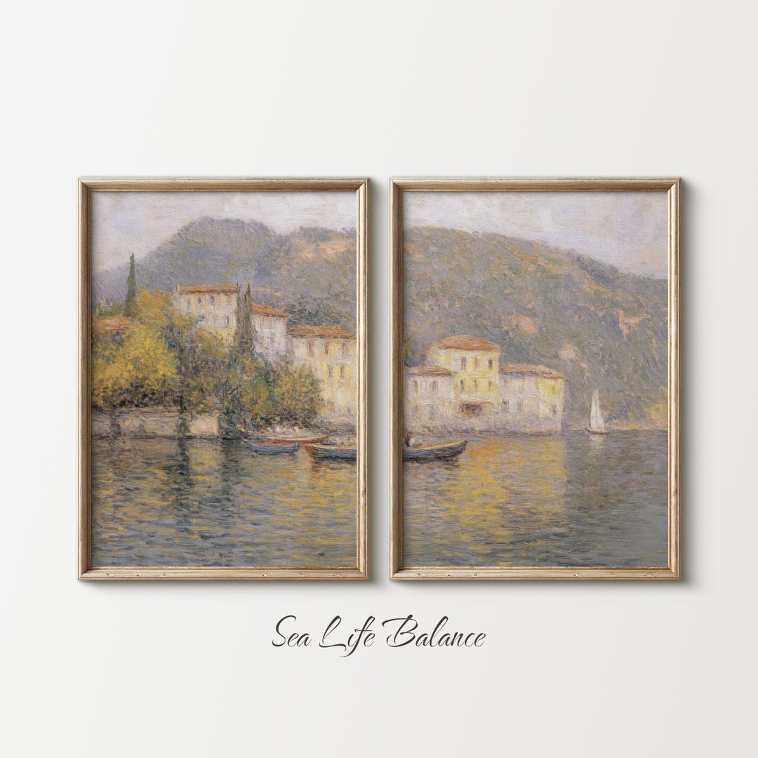 Seascape Diptych Print: Muted Oil Painting Print | Large Wall Art ...