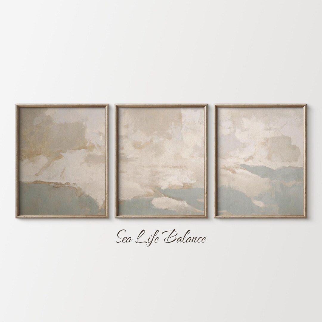 Modern Triptych Abstract Ocean Wall Art: Large Digital Download Set for ...