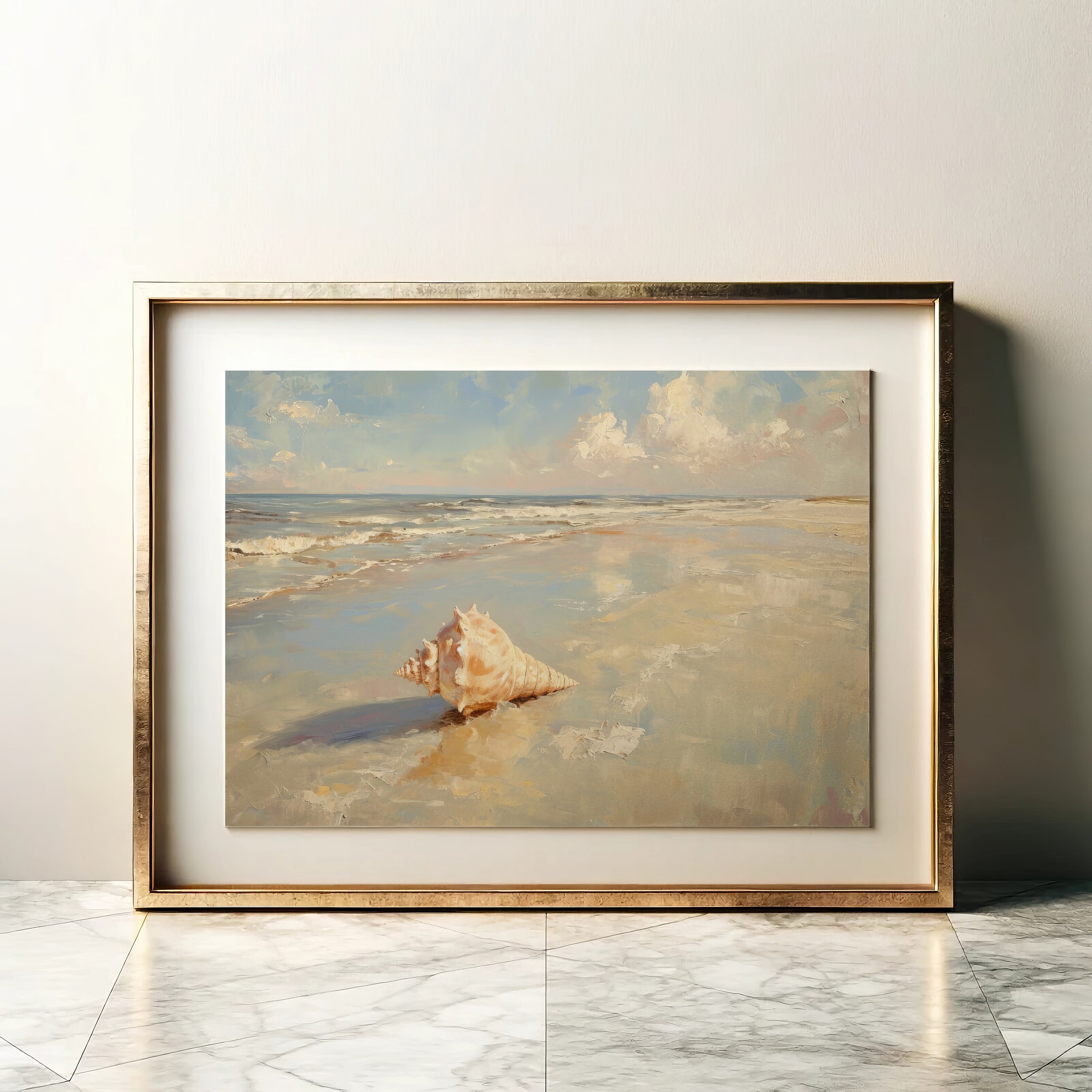 Seashell Wall Art PRINTABLE Wall Art Seascape Oil Painting Muted Colors ...