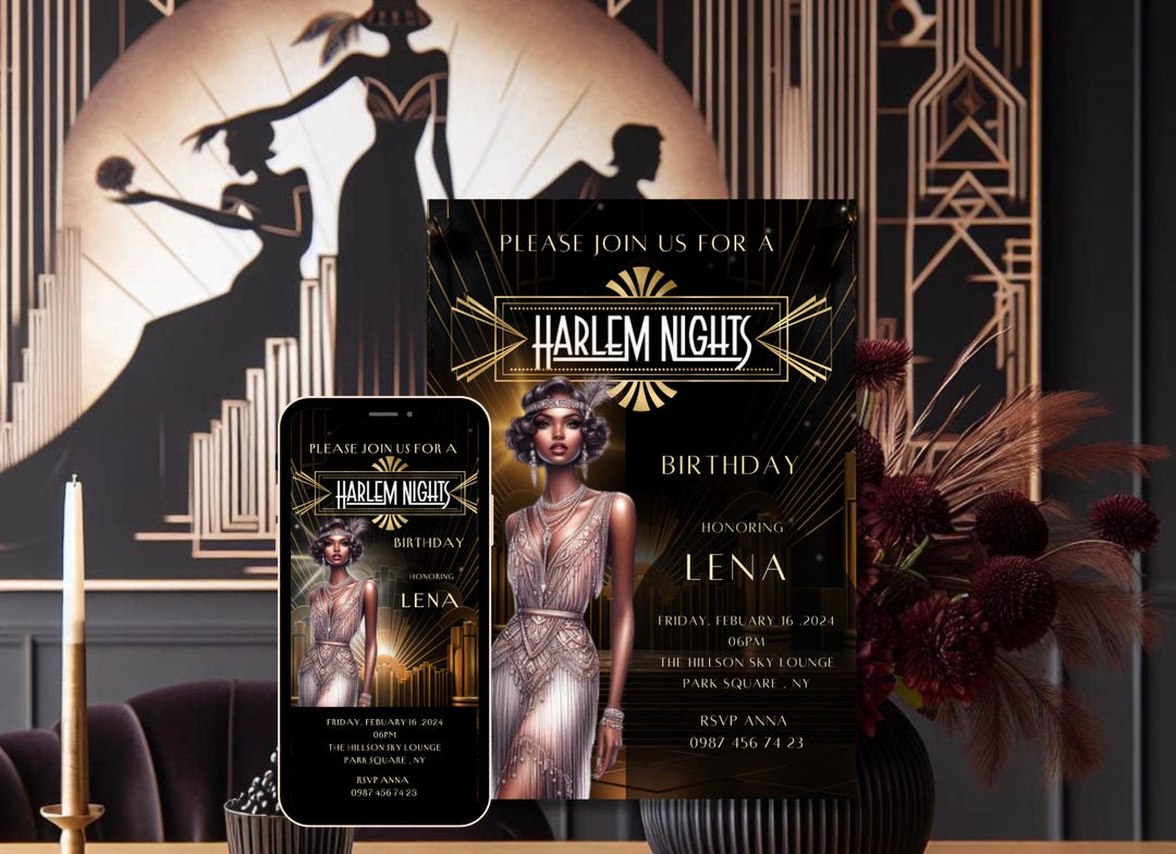 Art Deco Birthday Invitation: Harlem Nights Roaring 20s Mobile Evite ...