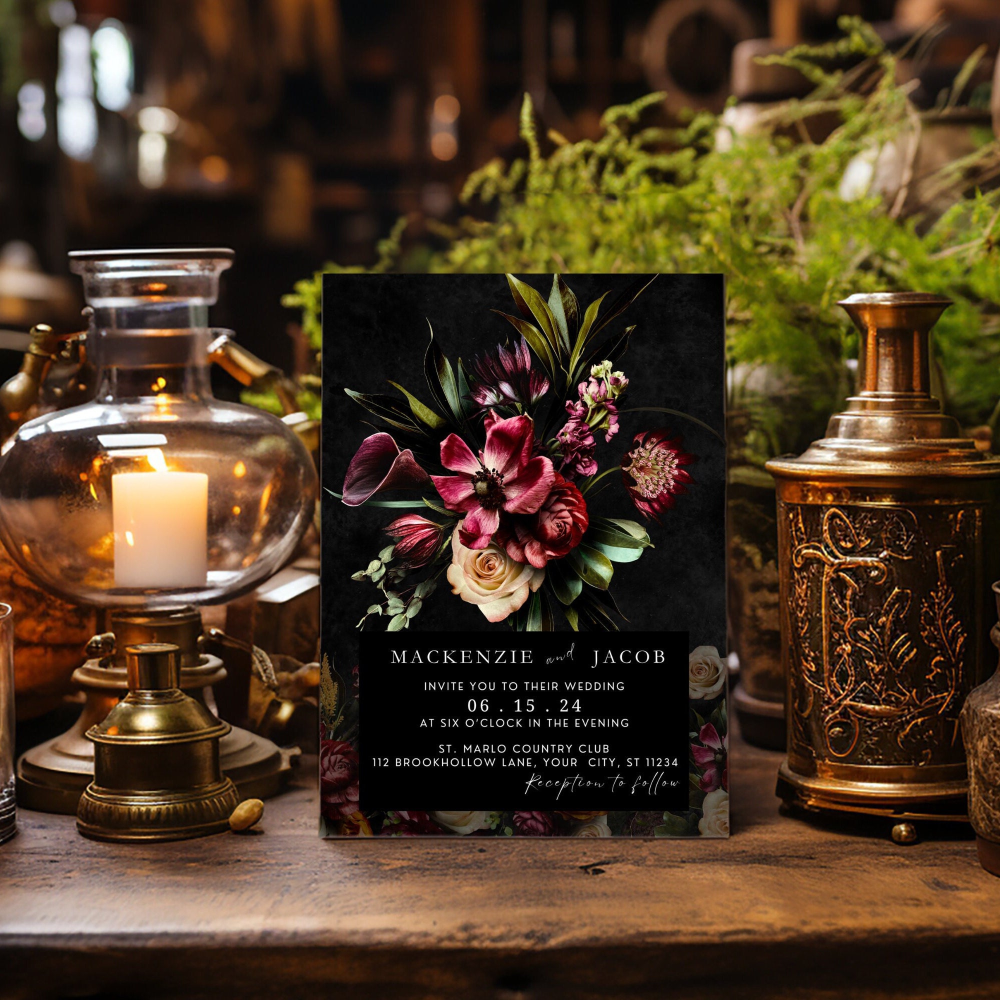 Dark Floral Wedding ,moody Wedding Invitation, Moody Floral Wedding Invitation, Dark Floral ...